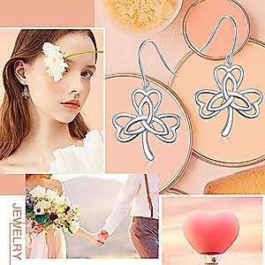 S925 Sterling Silver Good Luck Irish Shamrock Celtic Earrings Celtic Knot Drop Dangle Earrings for Women St Patricks Day Gifts (03_Celtic Clover Earrings)