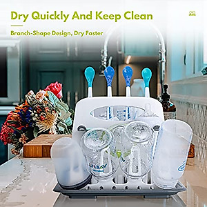 CAREBABYMORE High Capacity Drying Rack with 5pcs Brushes, Deluxe Countertop Drying Rack, Universal Drying Station, Baby Bottle Drying Rack with Bottle Brushes, Cup and Bottle Drying Rack, White