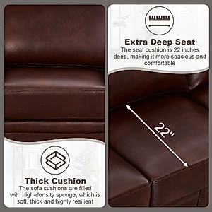 JEEOHEY Faux Leather Sofa Couch,82" Mid Century Modern Couch with Storage Place,Oversized 3 Seater Sofa with Nailhead Trim&Rolled Arm,Deep Seat Comfy Couch for Living Room,Apartment,Office(Burgundy)