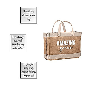 Creative Brands G1338 Faithworks - Farmers Market Jute & Canvas Tote-Style Bible Cover, 11 x 8-Inch, Amazing Grace