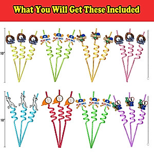 MEAXUR 24pcs Baseball Party Themed twisty Reusable Plastic Straws for Sport Baseball Party Favor Gift Bags,Daily Drinking Straws,Birthday Parties,Class Reunions,With 2 Cleaning Brushes.（8color）