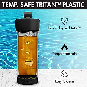 Primula Press and Go Iced Tea Maker, Travel Tumbler, Infuser Bottle, Leak-proof Flip-top Lid with Carry Loop, Dishwasher Safe, Made without BPA, 16-Ounce, Black, 1 Count (Pack of 1)