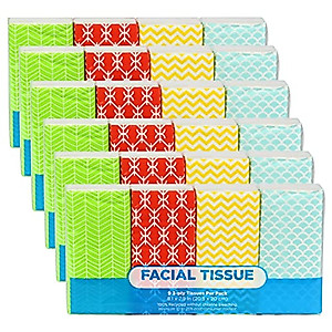Funwares Pocket Sized White Car Travel School Work Facial Tissue, 24 Packs, 216 Total 3-Ply Tissue Sheets (9-3-Ply Tissue Sheets Per Pack), Geometric Print Designed Package