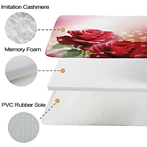 lczVEN Red Rose Bath Rugs, Imitation Cashmere Romantic Floral Glittering Bubble Bath Mat, Ultra Soft Non-Slip Bath Mats for Bathroom, 3Pcs Bathroom Rug Set