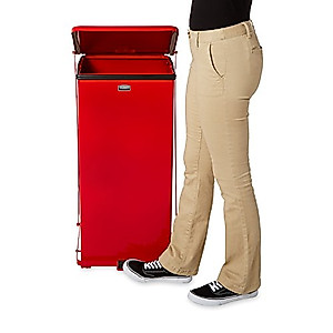 Rubbermaid FGST24ERBRD Red Steel Square The Defenders Step Can with Retainer Bands, 24 gallon Capacity, 15" Square x 30" Height