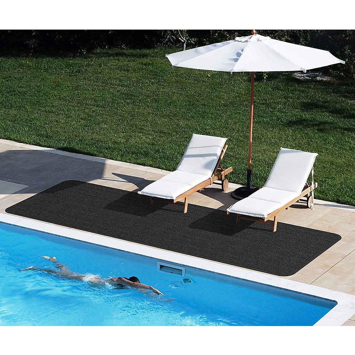 House, Home and More Indoor Outdoor Double-Ribbed Carpet Runner with Skid-Resistant Rubber Backing - Smokey Black - 4 Feet x 15 Feet