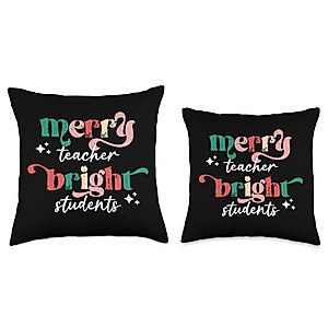 Funny Christmas Family Matching Outfits by SMP Merry Teacher Bright Students Retro Groovy Funny Christmas Throw Pillow, 16x16, Multicolor