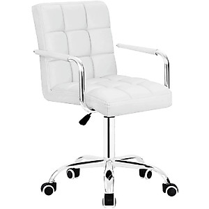 JUMMICO Desk Chair Modern Office Chair with Wheels PU Leather Mid-Back Rolling Chair for Office, Teen, and Bedroom Desks (White)