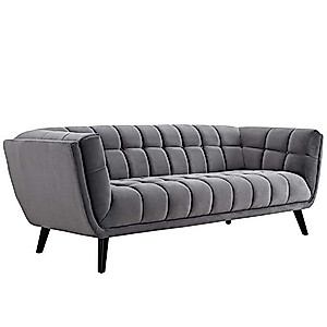 Modway Bestow Mid-Century Performance Velvet Upholstered Tufted Sofa In Gray