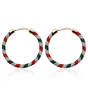 Christmas Hoop Earrings for Women Zircon Holiday Xmas Ornament Loop Earrings Charm Christmas Jewelry Gift (A)