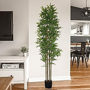 SOFTFLAME 6ft Bamboo Artificial Tree, Faux Bamboo Plant, Artificial Plant with 6 Trunks, Ideal for Home Office Indoor Decoration
