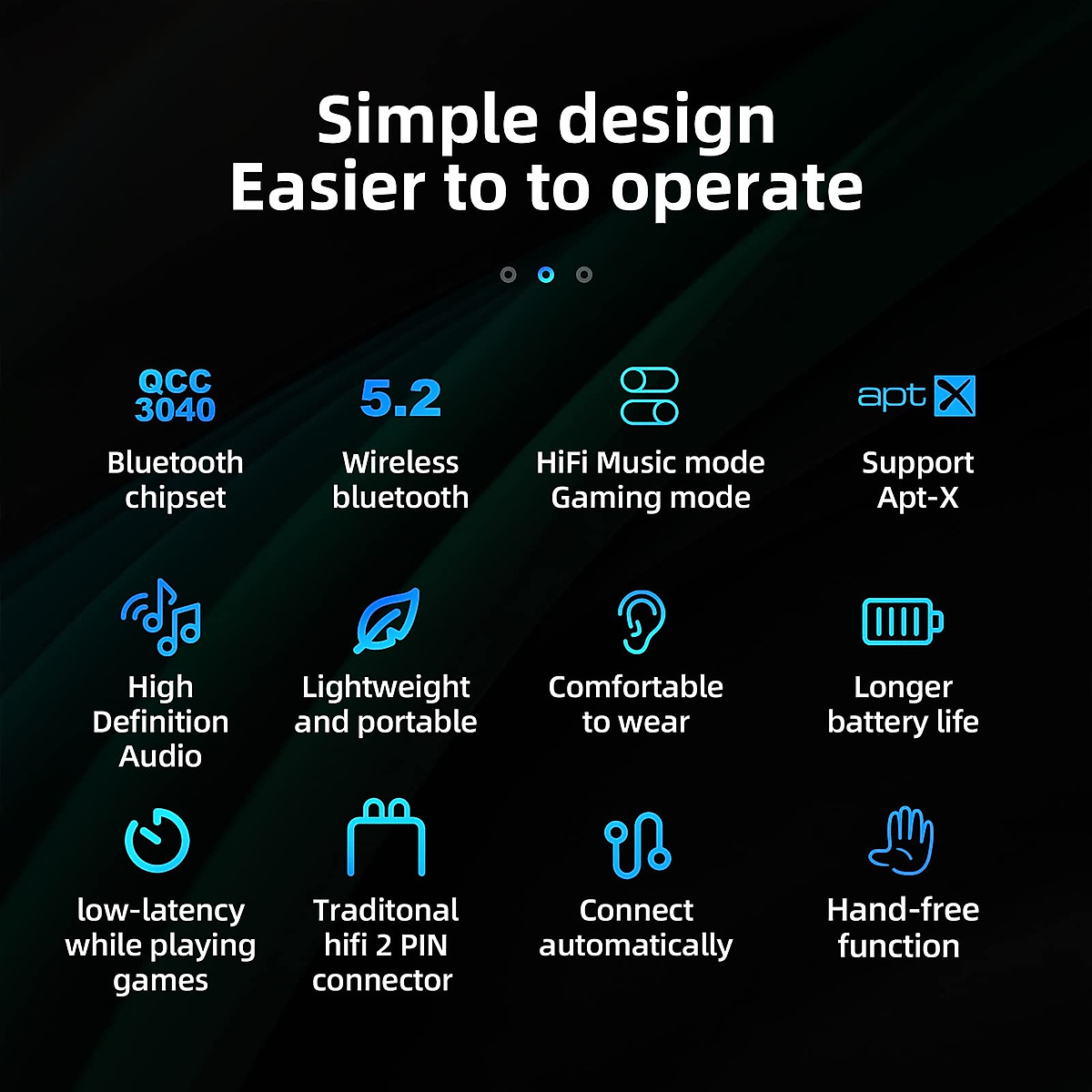CCA BTX Bluetooth 5.2 Module IEM Bluetooth Adapter with Mic Waterproof Ear Hook Extra Long Battery Life Bluetooth Cable for ​KZ ZS10 PRO/ZSN Pro X/ZSN PRO/ZSN/AS16/ZAX/DQ6 CA16 /C12/CRA(C pin)