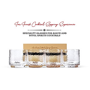 GLASSIQUE CADEAU Tequila Sipping and Cocktail Glasses | Set of 4 | 10 oz Hammered Rocks Glasses for Drinking Mezcal, Margarita, Paloma | Thick Lowball Glasses | Tequila Glassware Collection