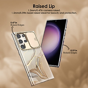 Chvelop Case for Samsung Galaxy S23 Ultra 5G with Slide Camera Cover, [Military Grade Drop Protection] Shockproof Protective Phone Case for Galaxy S23 Ultra 6.8 Inch-Brown/Golden