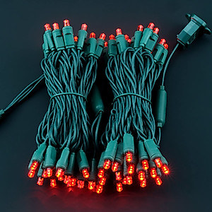 YULETIME Red 5MM LED Christmas Lights, 33 ft 100 Count 4" Spacing One-Piece High Waterproof Wide Angle UL Certified String Light (Red - Green Wire)