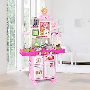 Play Kitchen Girls Toy, kids kitchen play set 3-5, 46Pcs toy kitchen Accessories for Boys and Girls, Kitchen Toys ages 4-8 with Realistic Lights & Sounds, Simulation of Spray and Play Sink