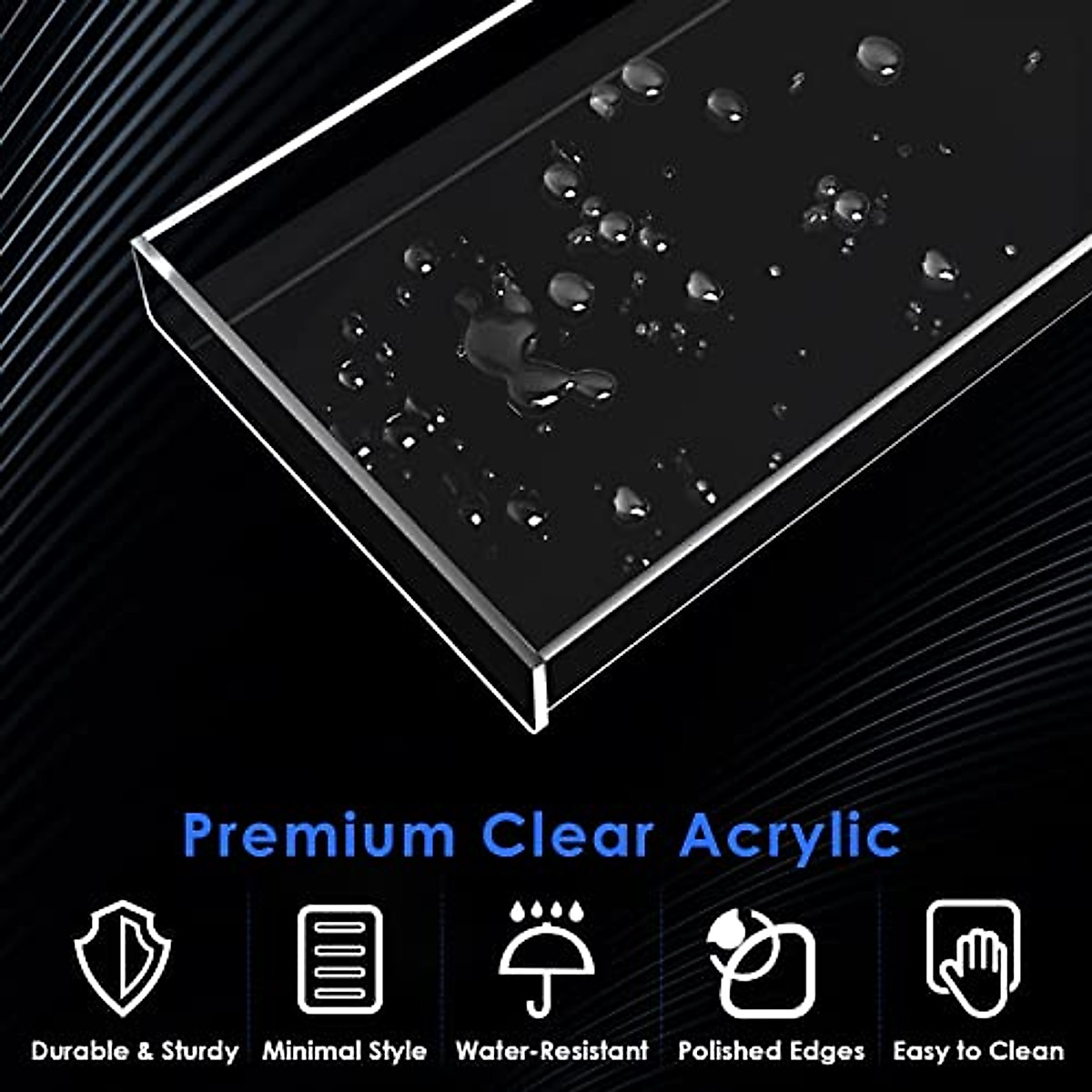 MaxGear Vanity Tray, Toilet Tank Storage Tray, Acrylic Bathroom Tray Bathtub Tray Bathroom Vanity Organizer Clear Perfume Tray Countertop for Soap, Towel, Tissue, Candle, Plant, 11.8 × 5× 1.2 inch