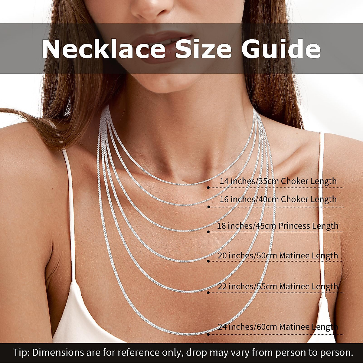 FINELOVE 925 Sterling Silver Chain Necklace for Women: 0.8mm Thin & Strong Box Chain Necklace | Upgraded Lobster Clasp | 16 Inch