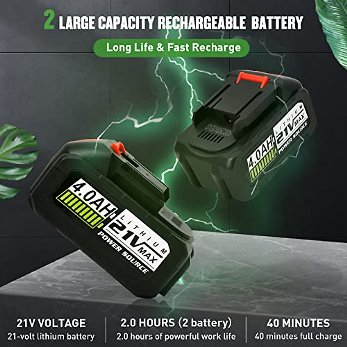 HZG Cordless Pressure Washer, Brushless Portable Pressure Washer,3 Adjustable Levels with 6-in-1 Nozzle,Max 950 PSI, 2× 21V 4.0Ah Rechargeable Battery for Car,Fence,Floor Cleaning & Watering,Black