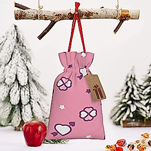 Drawstrings Christmas Gift Bags Valentine-Cupid-Pink-Heart Presents Wrapping Bags Xmas Gift Wrapping Sacks Pouches Medium
