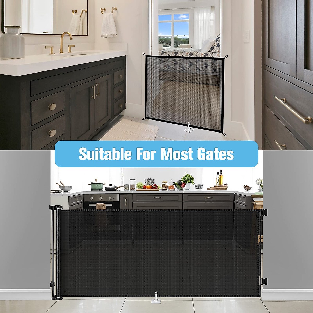 Retractable Baby Gates Floor Adhesive Hooks No Drilling (2-Pack) Prevent Babies and Pets from Going Under The Gate, Mesh Dog Gate Ground Anchor Hooks Ideal for Securing to Floors, Stairs | White