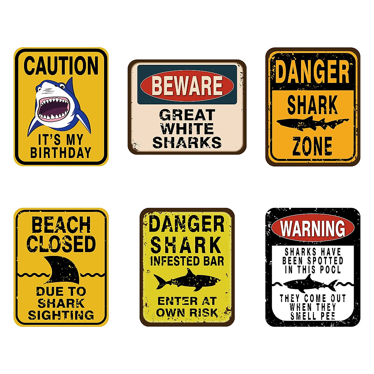 WERNNSAI Shark Zone Party Decorations - 6 PCS Size 8'' Funny Party Wall Decor Signs for Boys Kids Birthday Party Ocean Shark Theme Party Supplies
