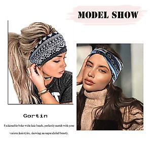 Gortin Boho Headbands Stretch Wide Hair Bands Black Elastic Yoga Sweatband Knoted Turban Headband Cloth Twist Head Wraps Stylish Head Bands for Women and Girls 3 Pcs (Set 1)
