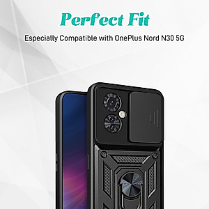 TERPINK Protective Case Compatible with OnePlus Nord N30 5G, with Folding Stand and Camera Slide Cover, Shockproof Protective Cover for OnePlus N30 5G (Black)