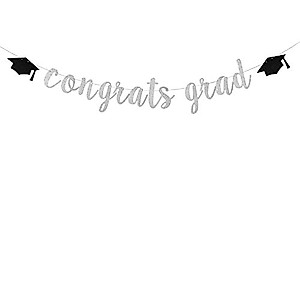 Silver Glitter Congrats Grad Banner for 2023 Graduation Decorations, Congratulations High School/College/University Graduation Decorations Supplies