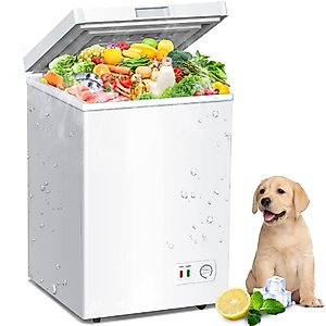 LifePlus Chest Freezer, 3.8 Cubic Feet Small Deep Freezer w/Removable Basket & Wheels, Super Quiet & Energy Saving, Top Open Loading Compact Box Freezer For Meat Breast Milk, Mini