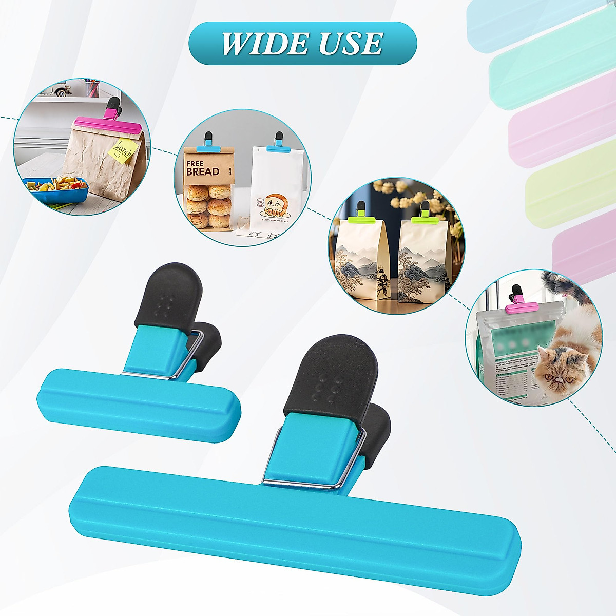 GBYMIUY Chip Bag Clips, 10 Pack Food Bag Clips, Large Bag Clips for Food Storage with Air Tight Heavy Seal Grip (Assorted Sizes and Colors)