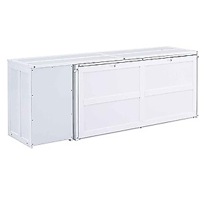 ATY Queen Size Murphy Bed with Rotable Desk, Solid Wood Bedframe w/Shelves, Can Converted into Cabinet, Save Space Design, for Kids, Students, Adults, Box Spring Not Required, White