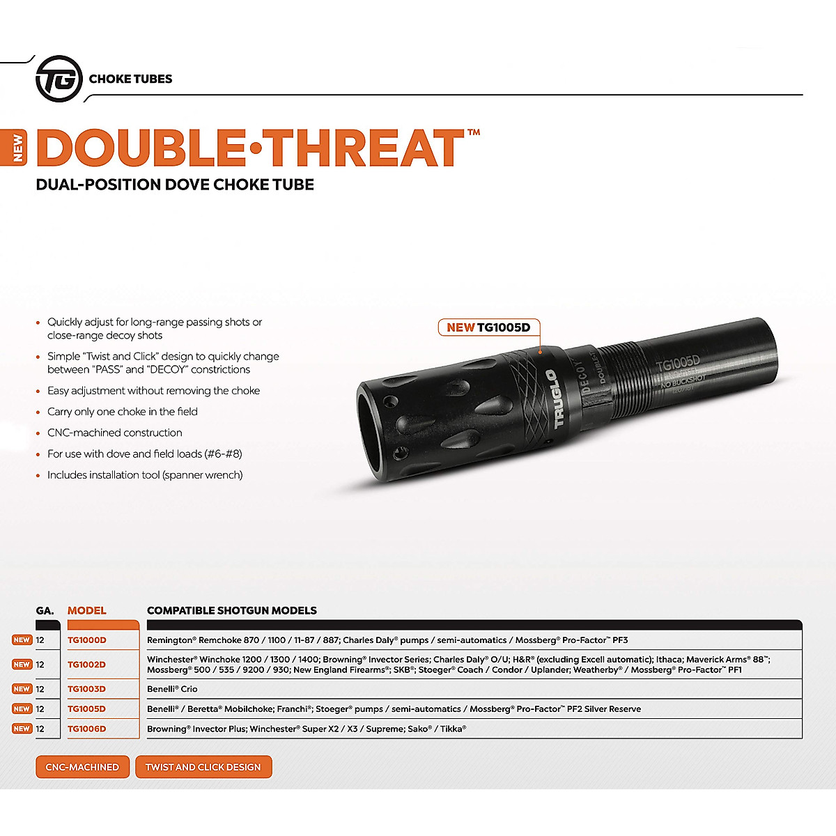 TRUGLO 12 Gа Double-Threat CNC-Machined Dove Choke Tubes | Quickly Adjust for Long-Range Passing Shots or Close-Range Decoy Shots, Winchester