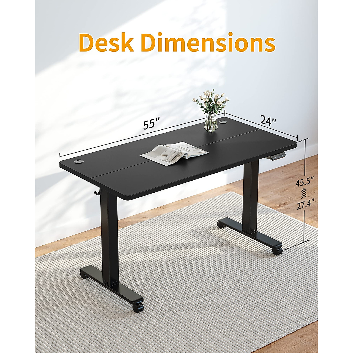 CubiCubi 55 x 24 Inch Standing Desk with Drawer, Electric Stand up Adjustable Height Electric Stand up Desk, Sit Stand Home Office Desk, Ergonomic Workstation Black Steel Frame/Rustic Brown Tabletop