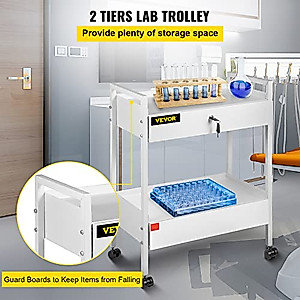 VEVOR Lab Cart, 2 Tiers Stainless Steel Utility Cart Medical Cart 2 Drawers Rolling Lab Cart White Paint Serving Cart with 360° Casters for Laboratory Hospital Dental Office Salon Beauty