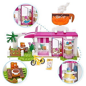 Finebely Dream Girls Friends City Café Building Toys Sets Role Play Coffee Shop Playset 240 Pieces Creative Coffee House Building Kit for Kids Aged 6-12