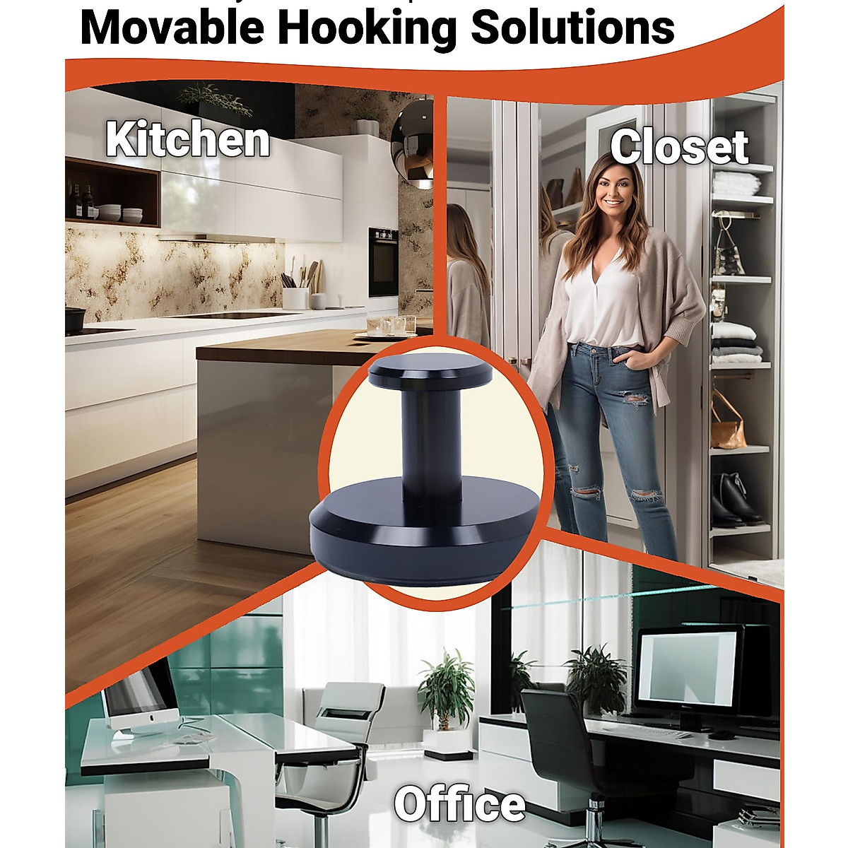 Kitston Suction Cup Hooks are Waterproof Solutions for The Shower, Bathrooms, and Kitchens to Hang Mesh Scrub Loofahs, Towels, Robes, and More, Black, 2 Pack