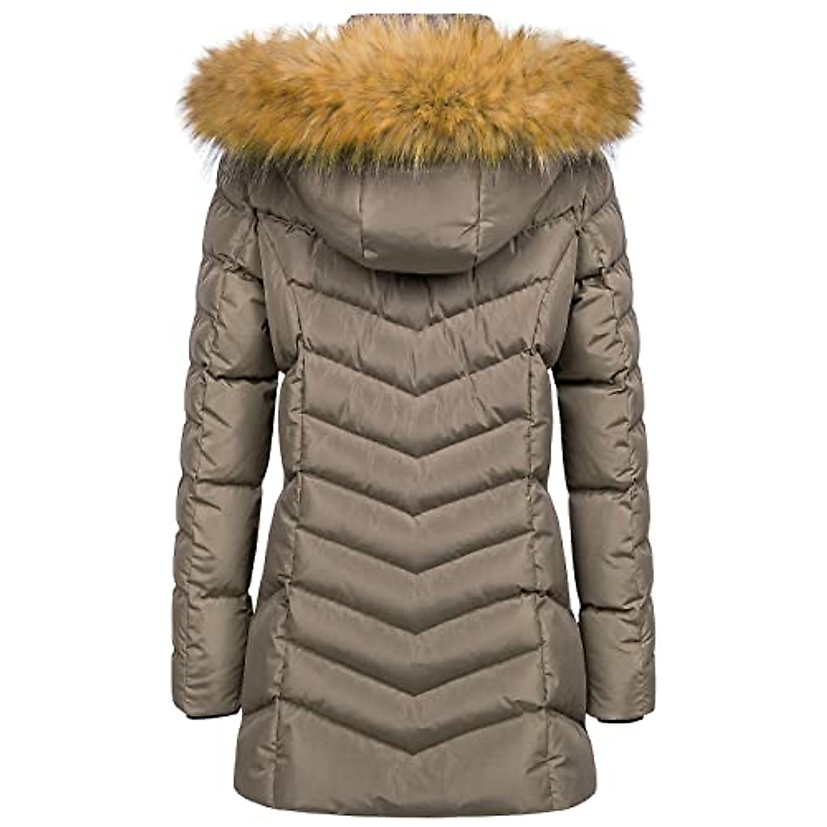 CREATMO US Women's Winter Hooded Faux Fur Coat Waterproof Warm Long Puffer Winter Thicken Parkas Coats Brown L