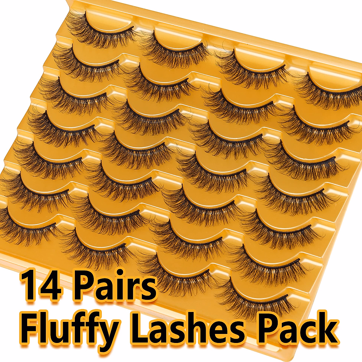 False Eyelashes Natural Look 12mm Fluffy Lashes Wispy Faux Mink Eyelashes 3D Volume Cat Eye Lashes Pack by Zegaine 14 Pairs