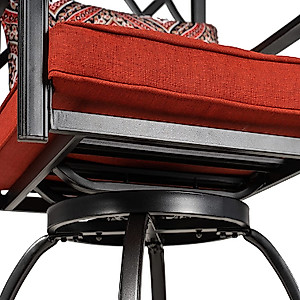 Patiomore Patio Swivel Bar Stools, Outdoor Bar Height Bistro Chairs Set of 2, Metal Iron Frame with Seat Cushions, Red