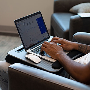 LAPGEAR Memory Foam Lap Desk with Wrist Rest and Media Slot - Large - Silver Carbon - Fits up to 17.3 Inch Laptops and Most Tablets - Style No. 91365