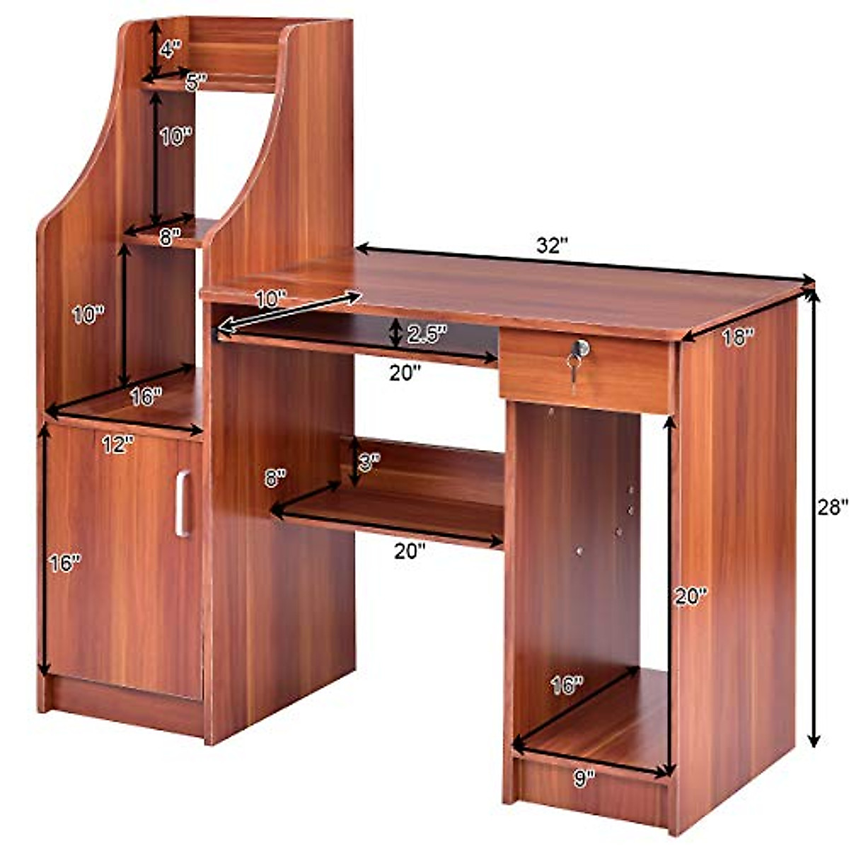 IFANNY Computer Desk with Storage, Wooden Writing Desk with Drawer, Cabinet, Bookshelf, Modern Work Table w/Keyboard Tray and CPU Stand, Corner Office Desk for Small Spaces