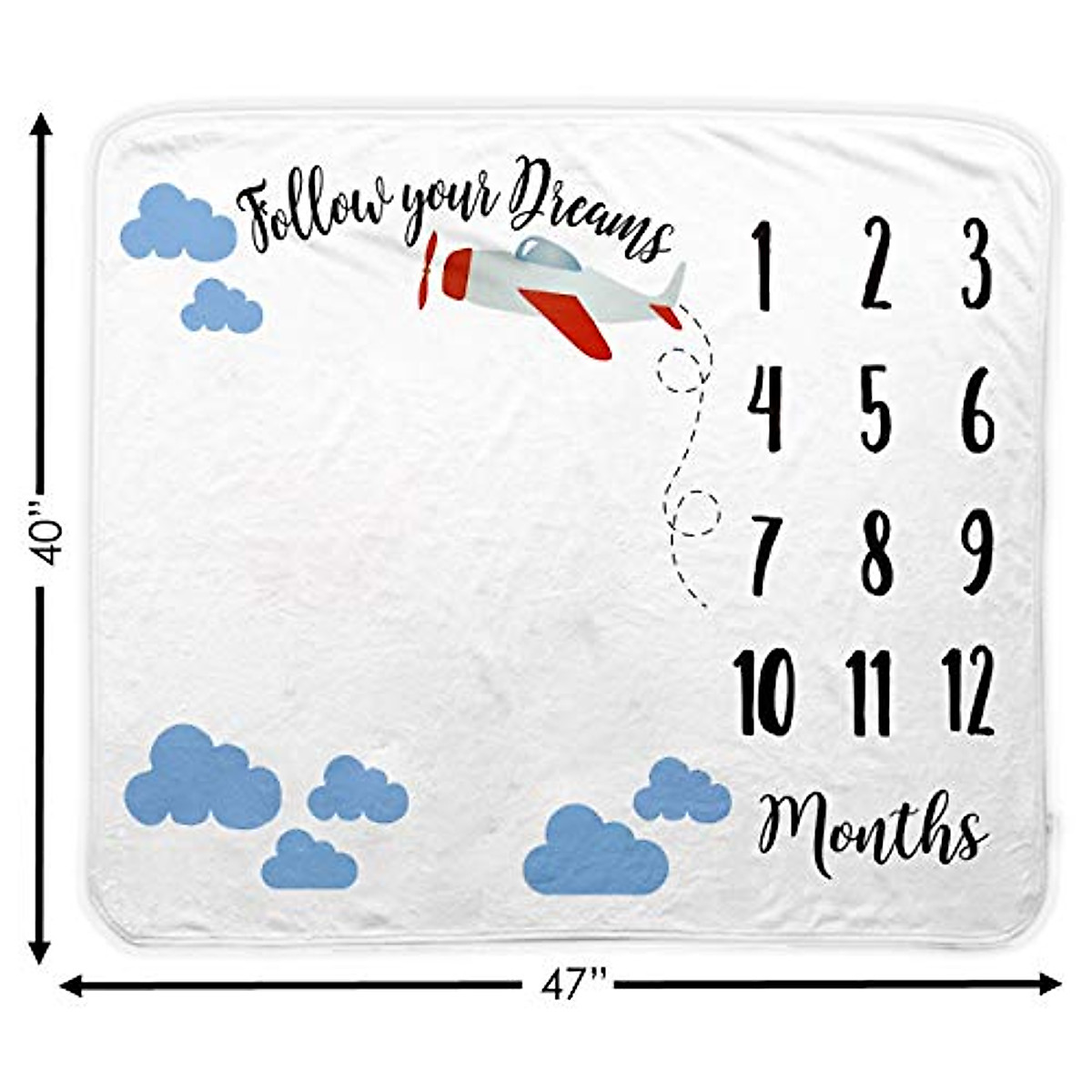 Baby Monthly Milestone Blanket | Includes Felt Frame and Baby Aviator Hat | 1 to 12 Months | Premium Extra Soft Fleece | Best Photography Backdrop Prop for Newborn Boy & Girl (Airplane Blanket)