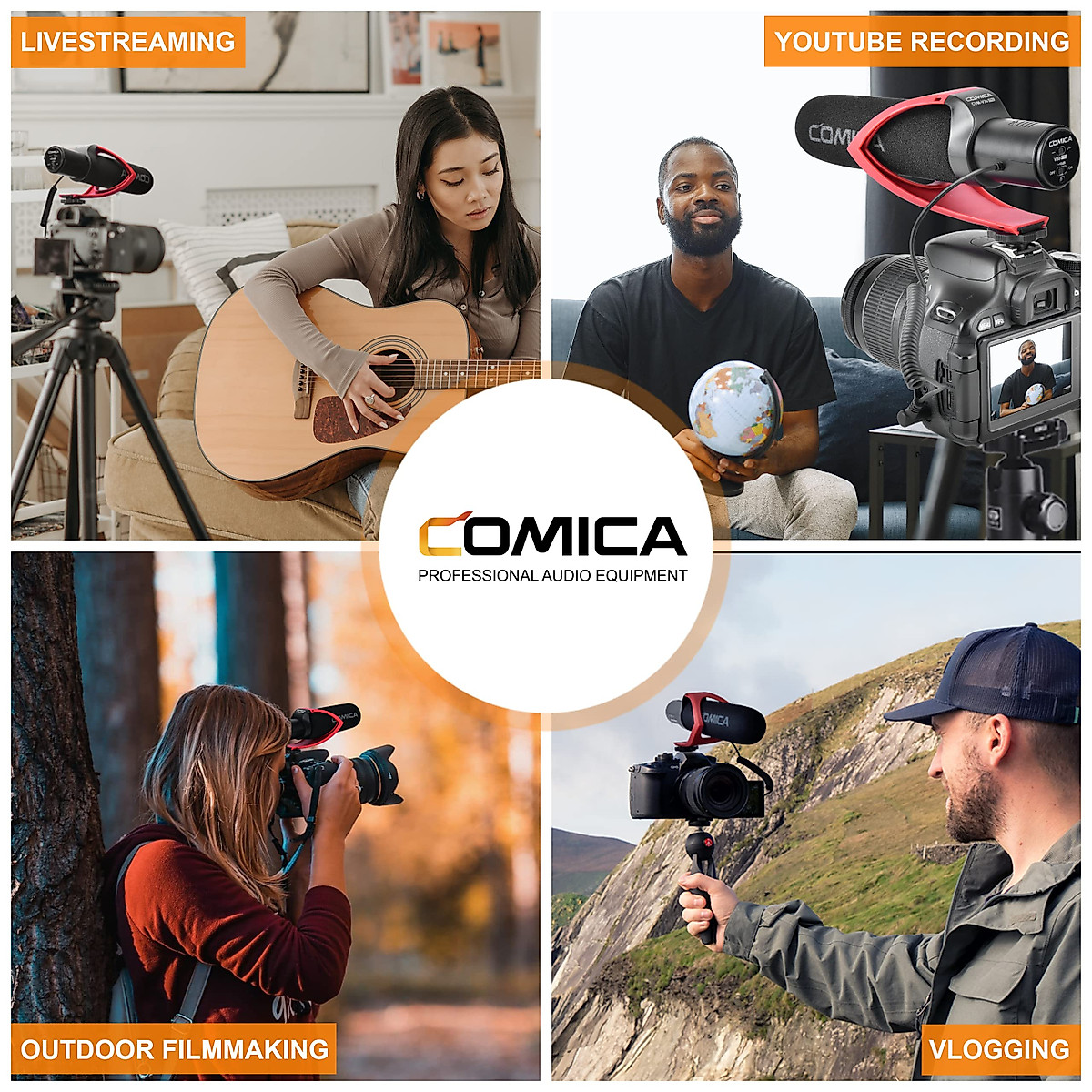 comica CVM-V30 PRO Camera Microphone Electric Super-Cardioid Directional Condenser Shotgun Video Microphone for Canon Nikon Sony Panasonic DSLR Camera with 3.5mm Jack (Red)