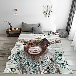 Just A Girl Who Loves Goats Flowers Throw Blanket Flannel Plush Soft Warm Blankets 50"X40" for Kids Adults Gift Sofa Chair Bed Office