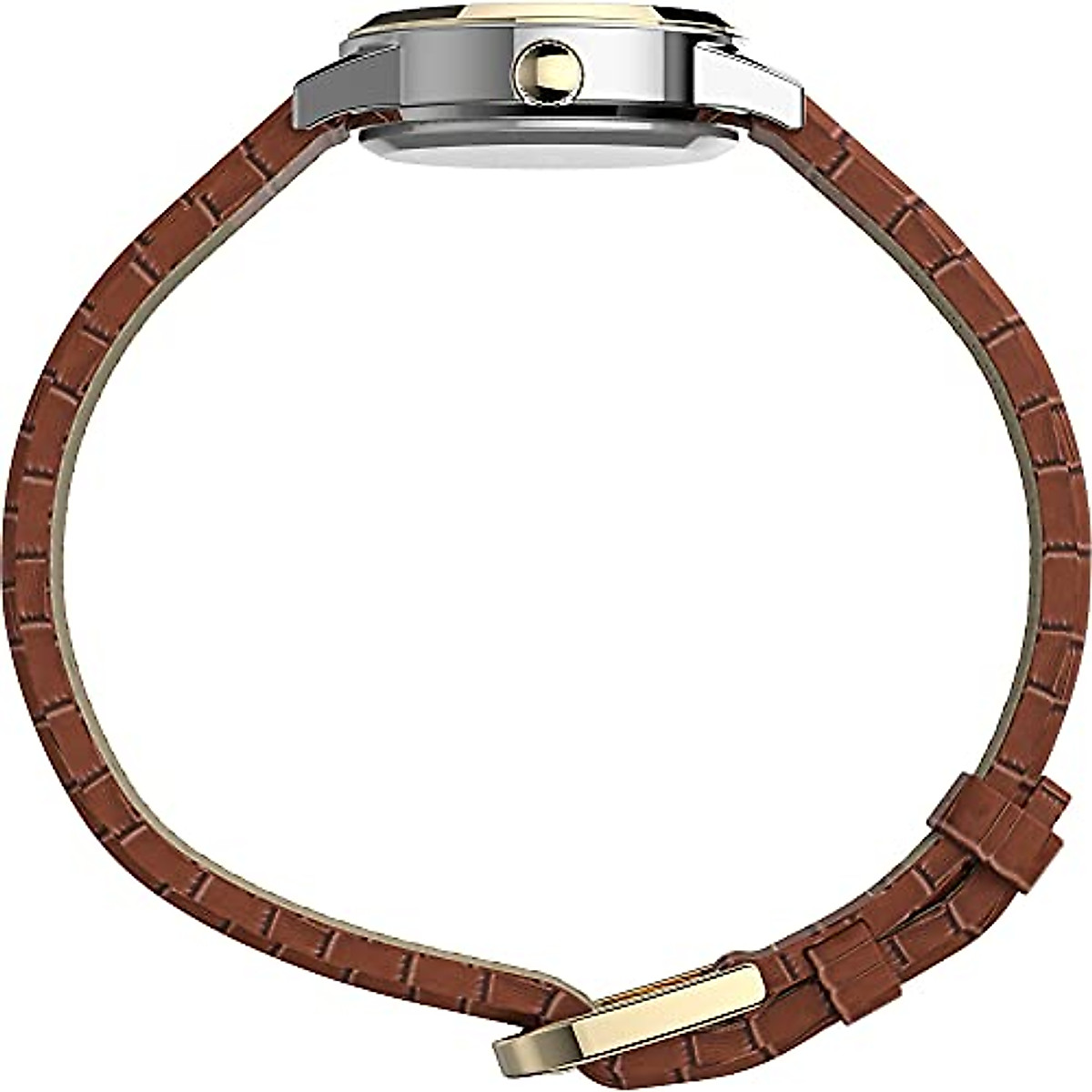 Timex Women's Essex Avenue 25mm Watch – Two-Tone Case White Dial with Brown Leather Strap