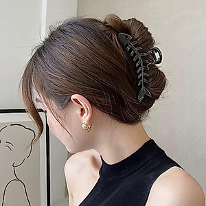 KOLONAMS Hair Clip - Metal Black Fish Bone Shape Hair Clip - 4.3 inch - Hairpin Claw Clip for Women and Girls - Large Fishbone Claw Clip Hair Accessory - Mysterious Black