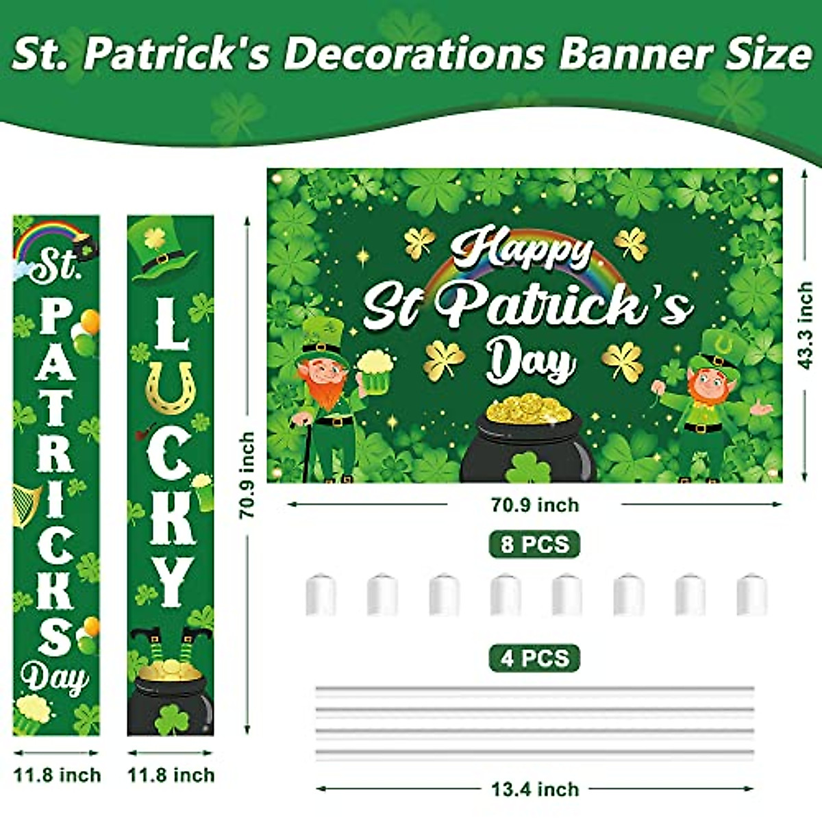 St Patricks Day Decorations, St. Patrick's Day Porch Sign Welcome Banner, Large Lucky Shamrock Clover Photography Backdrop Decor, St Patricks Day Gift for Outdoor Garden Door Parade Party Supplies