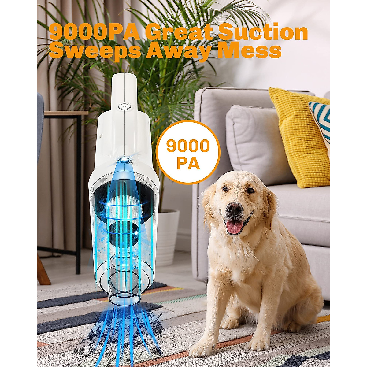 Handheld Vacuum Cordless,9000pa High Power Lightweight Hand Vacuum Dust Busters Rechargeable Portable Mini Car Vacuum Cleaner with LED Light for Pet Hair, Dustbuster Vacuuming Cordless Wet Dry Vacuums