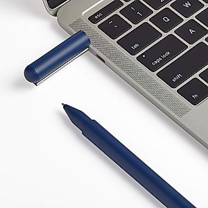 Lexon C-Pen - Black Ink Ballpoint, USB-C Flash Memory, 32GB, Stainless Steel for Clip, ABS Main Body - Dark Blue